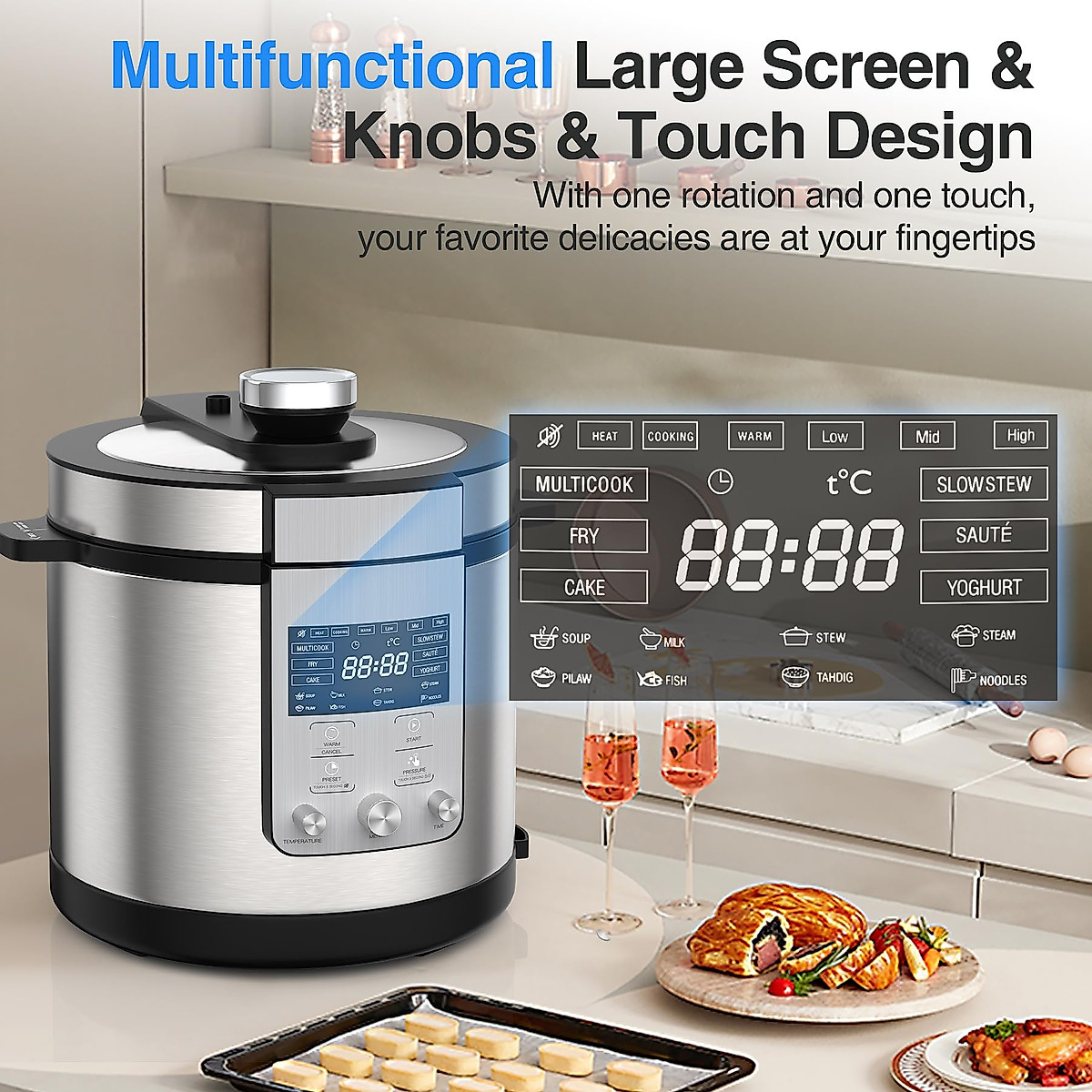 VBGK Electric Pressure Cooker 14-in-1,6.3Qt Pressure Cooker,Slow Cooker,Rice Cooker,Steamer,Yogurt Maker,Bake,Stock Pot,Steamer,Warmer & Sterilizer,Delay Timer,Automatic Pressure Release