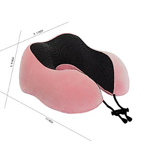 Makimoo Memory Foam Travel Pillow, Neck Pillow with 360-Degree Head Support, Comfortable and Lightweight, Ideal for Sleeping on Airplane, Car, Train, Bus and Home Use, Comes with Storage Bag (Pink)
