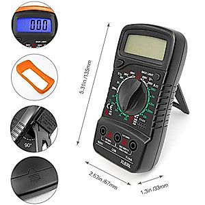 Digital Multimeter Voltmeter Battery Circuit Multi Tester OHM Volt Amp AC DC Voltage Current Continuity Resistance Diodes Electrical Test Meter with Test Leads LCD Display