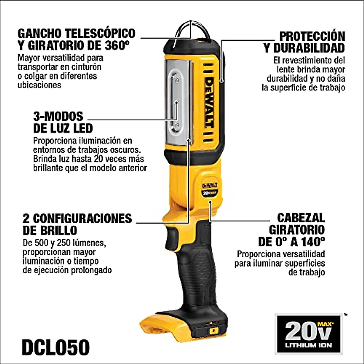 DEWALT 20V MAX LED Work Light, 100 Degree Pivoting Head, Up to 1000 Lumens of Brightness, Cordless (DCL050)