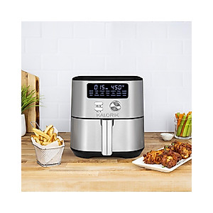 Kalorik MAXX® Digital Air Fryer| 4 Quart 7-in-1 Oilless Fryer with 7 Cooking Functions | LED Display with 21 Smart Presets | Nonstick Air Frying Basket | Recipe Book | 1600W | Stainless Steel & Black