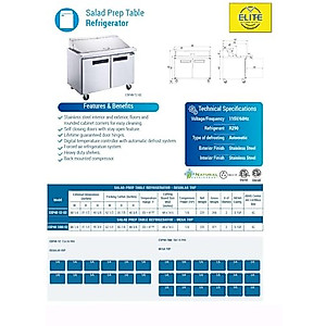 Elite Kitchen Supply Commercial Sandwich Prep Table Refrigerator, ETL NSF Salad Pizza Fridge Cooler, 48" W 11.47 cu.ft. Fan Cooling, Salad Bar with Cut Board for Buffet Restaurant, Bar, Shop