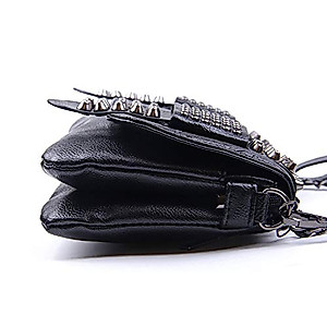 SUKUTU Womens Punk Skull Rivet Shoulder Bag PU Leather Goth Crossbody Bag with Chain Wallet Purse for Girls
