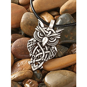 HAQUIL Owl Necklace, Celtic Owl Pendant, Faux Leather Cord, Owl Jewelry Gift for Men and Women (AD)