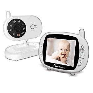 Video Baby Monitor with Camera Baby Security Surveillance Camera Latest with 3.5" Screen, Night Vision, Temperature Sensor, Lullaby, Two Way Talkback, Sound Activated & Audio Only Mode