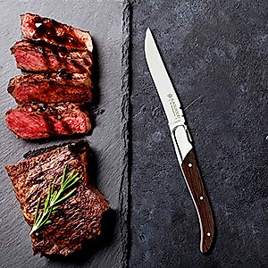 Steak Knives Set of 6, Hailingshan Stainless Steel Straight Blade Premium Gift Boxed Dishwasher Safe Polished Sharp Table Dinner Cutlery Flatware Laguiole Steak Knives 22cm 6 Pieces-Wenge Wood Handle