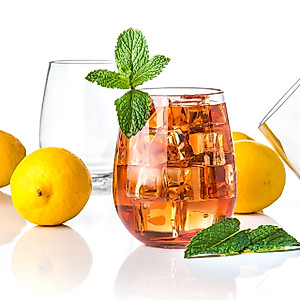 Elegant Stemless Plastic Wine Glasses by Savona | Unbreakable Wine Glasses | Ideal for Indoor/Outdoor Use | Dishwasher Safe | 100% Tritan Shatterproof Wine Glasses | Set of 4