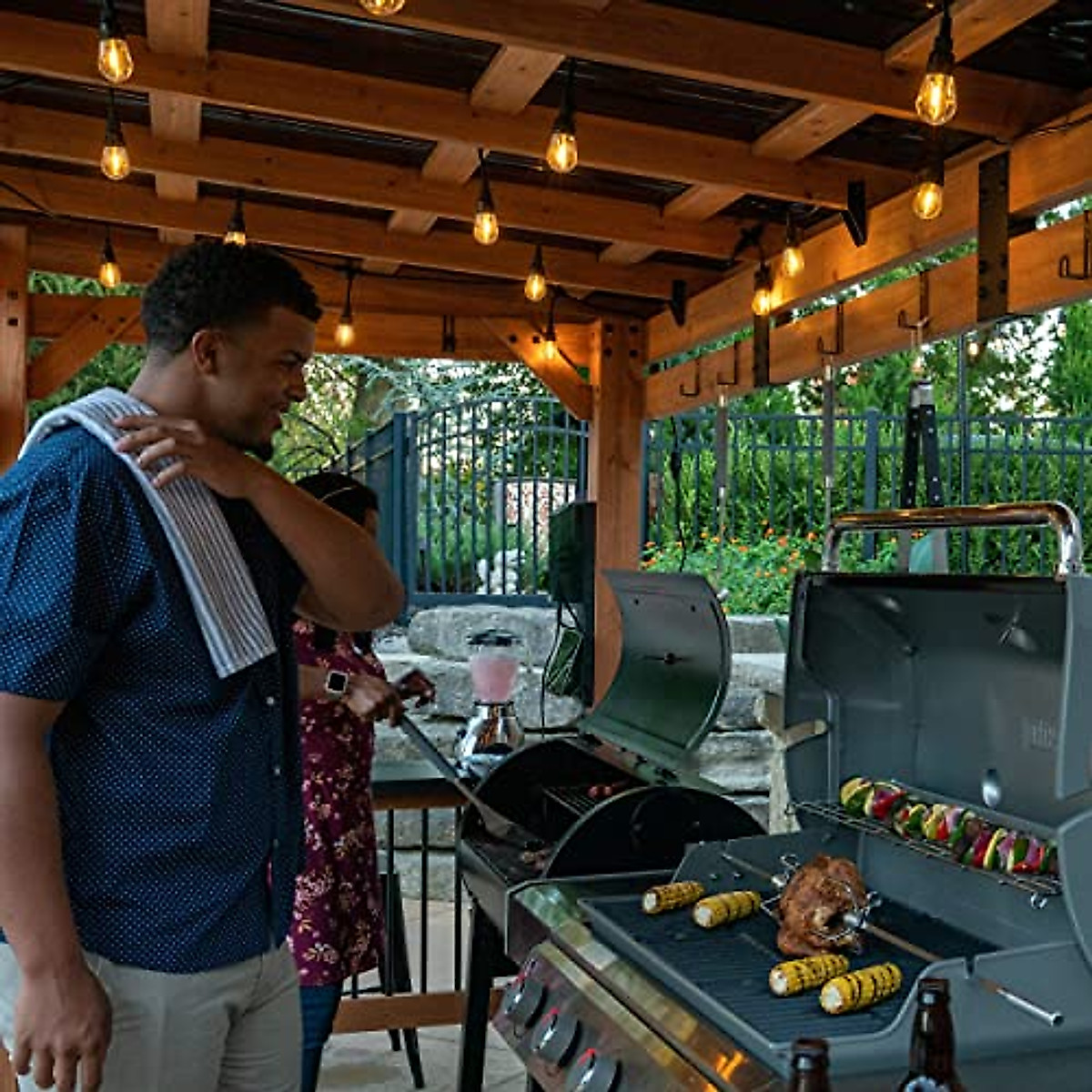 Backyard Discovery Saxony XL Grill Gazebo, 2 full Size Grills, Griddles or Smokers Steel Metal Roof, Wind Resistant - 100 mph, Supports 30 In of Snow, Electrical Outlet, USB, Grilling Hooks