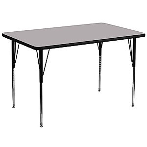 Flash Furniture Wren 36''W x 72''L Rectangular Grey Thermal Laminate Activity Table - Standard Height Adjustable Legs