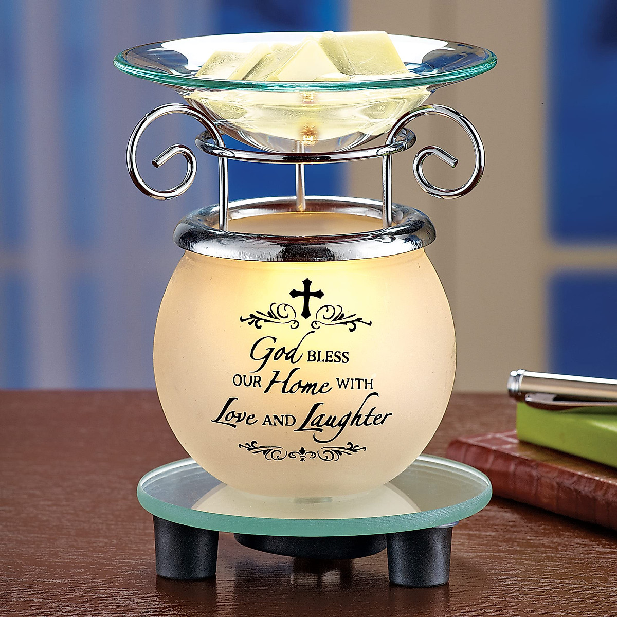 Collections Etc Lighted God Bless Our Home Plug-in Wax Melt Warmer, Tabletop Decoration for Any Room in Home