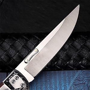 LANFED Pocket knife for Men, 3.5 inch Folding Knife with Back Lock, Engraved Unique Resin Handle, Cool Knives for Fishing, Hunting, Camping Gifts for Men