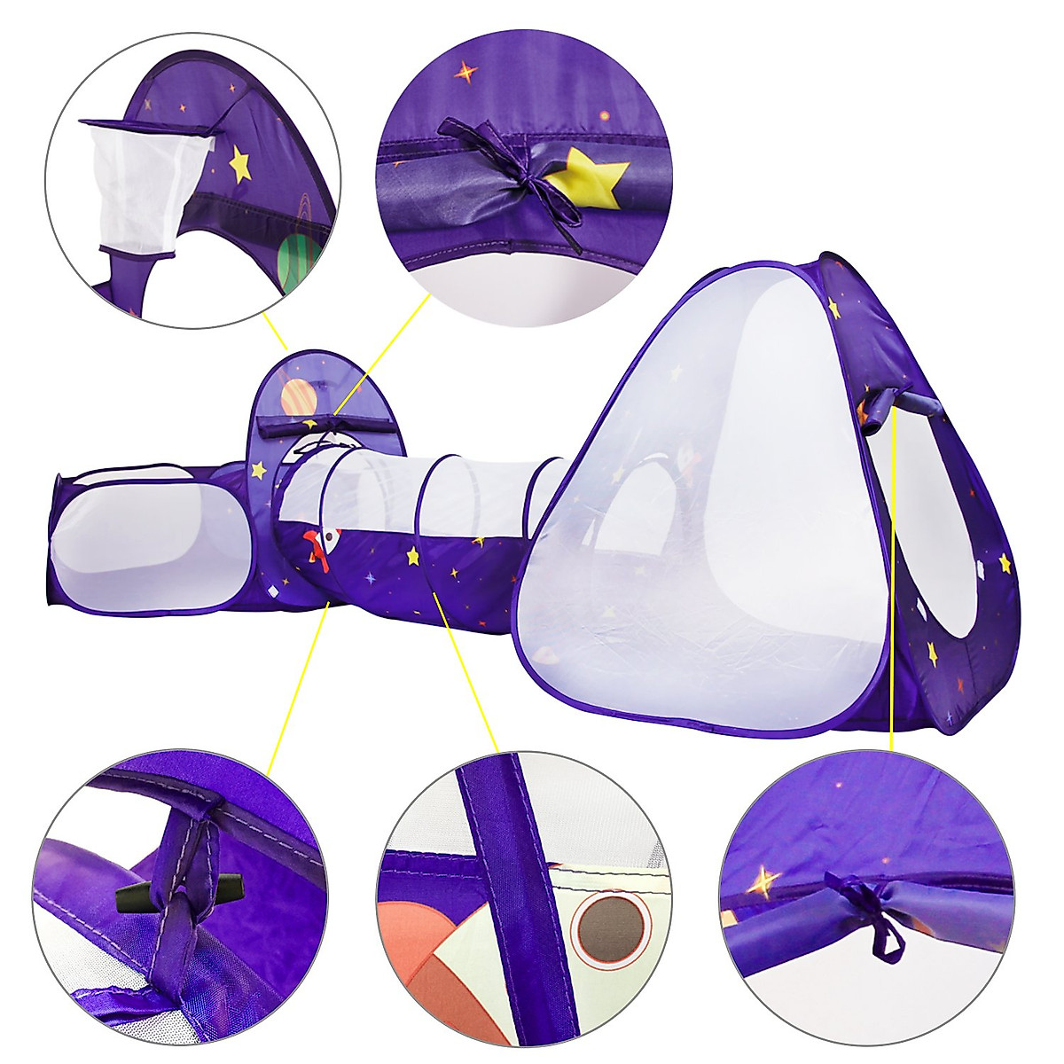 Homfu 3 in 1 Pop up Kids Play Tent with Tunnel Ocean Ball Pit Pool with Basket Hoop for Toddler Boys Girls to Play and Craw Indoor&Outdoor As Birthday Gift