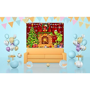 Cartoon Fireplace Backdrop for Christmas Party Supplies 5x3ft Grinch Xmas Photo Background Merry Christmas Photography Backdrop Grinchmas Banner