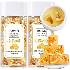 DOZO Rock Sugar Lemon Tea Lemon Honey Rock Candy 14.11oz/400g Yellow Lump Rock Sugar with Lemon Sugar Cubes Lemon Honey Candy Caffeine Free Individual Package 柠檬蜂蜜冰糖