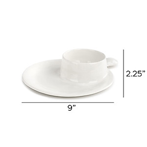 DEMDACO Artisan Divided Glossy Cream 9 x 9 Ceramic Stoneware Soup and Sandwich Plate