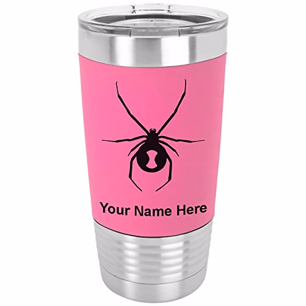 LaserGram 20oz Vacuum Insulated Tumbler Mug, Black Widow Spider, Personalized Engraving Included (Silicone Grip, Pink)