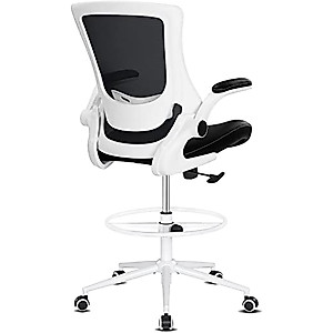 Misolant Drafting Chair, Tall Office Chair for Standing Desk, Desk Chair Ergonomic Office Chair with Flip Up Arm, Height Adjustable Lumbar Support and Footrest, Mesh Office Chair, 400lbs(White)