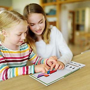 Vanmor Travel Tangram Puzzle with 2 Sets Magnetic Plate-Montessori Shape Pattern Blocks Jigsaw Road Trip Games with 368 Solution - IQ Book Educational Toy Brain Teaser Gift for Kids Adults Challenge