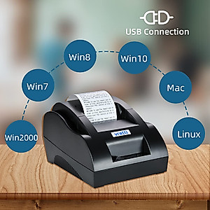vretti Thermal Receipt Printer, 58mm Small USB Thermal Printer with High-Speed Printing Support to ESC/POS/Window and Mac System, Portable Restaurant Kitchen Printer for Cash Register