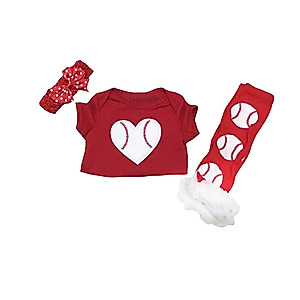 Petitebella Baseball Heart Baby Bodysuit Leg Warmer Nb-18m (Red, 0-3 Months)