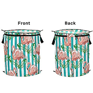 Tropical Flamingo Pop Up Laundry Hamper with Lid Foldable Storage Basket Collapsible Laundry Bag for Camping Picnics Bathroom