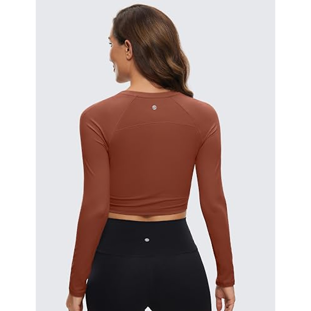 CRZ YOGA Womens Long Sleeve Crop Workout Tops Athletic Yoga Running Cropped Tops Slim Fit Gym Shirts Jujube Brown Medium