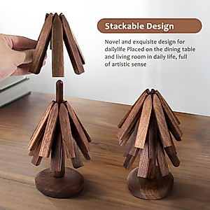 Black Walnut Wooden Trivets for Hot Dishes - Christmas Tree Shape Trivet Set, Coaster for Teapots and Hot Pots, and Table Decor