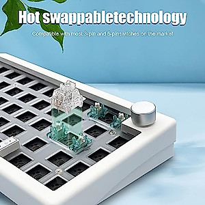 BOYI GMK67-65% Barebones Keyboard Kit,Hot Swap BT5.0/2.4G/Type-C Tri-Mode Wireless RGB Mechanical Keyboard PCB Mounting Kit with Silicone Pad,South-Facing LEDs Customized Keyboard Kit(White+Knob)