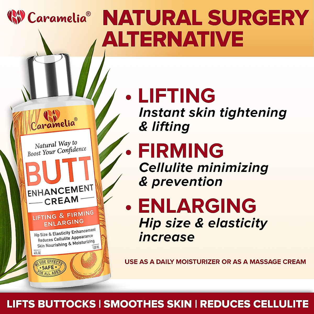 Caramelia Butt Enhancement & Enlargement Cream - Works for Your Buttocks - Butt Becomes Tightened and More Elastic without Injections - Lifts Muscles, Creating Beautiful Picture of Self-Confident Lady