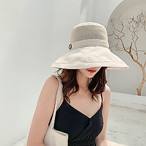 HUAMULAN Women Mesh Crown Wide Brim Sun Hats Summer UV Protection UPF Hat for Beach Hiking Garden Travel Lawn Work Chin Strap