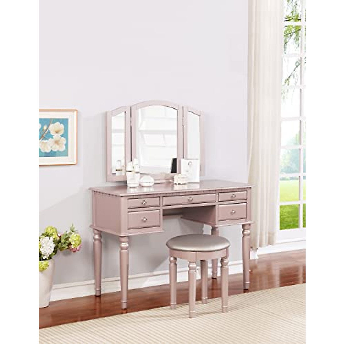 BOBKONA PDEX- Croix Collection Vanity Set With Stool, Rose Gold
