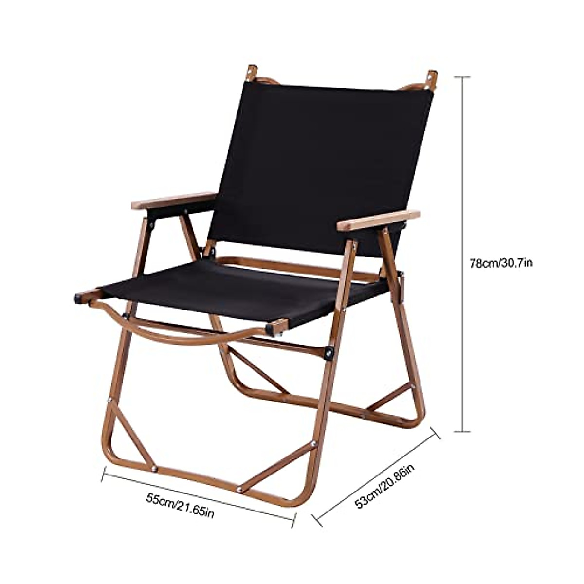DYRABREST Outdoor Folding Camp Chair Wood Grain Portable Lawn Chairs 308 LBS Heavy Duty Travel Chair Aluminum Frame Lightweight Lounge Chair for Camping, Garden, Picnics, Patio, Beach (Black)
