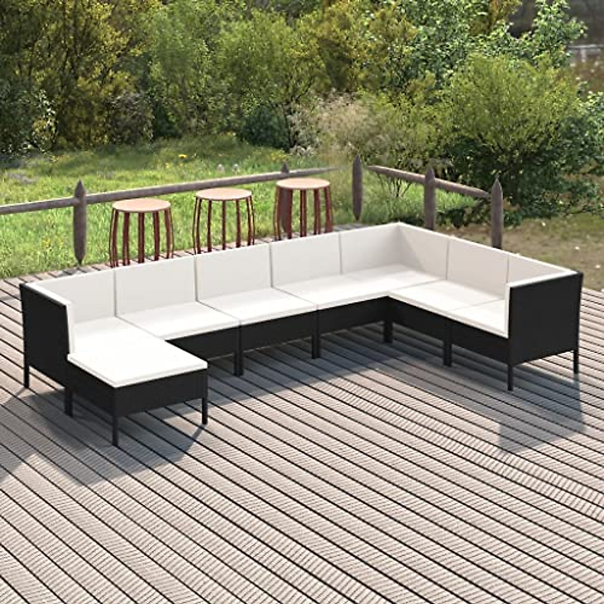 vidaXL Black Poly Rattan Patio Lounge Set with Cushions - 8 Piece Modular Outdoor Garden Furniture - Weather-Resistant PE Rattan with Powder-Coated Steel Frame