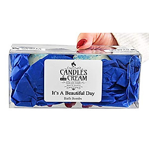 Candles and Cream It's A Beautiful Day Bath Bombs, Invigorating and Luxurious, All-Natural Spa Fizzies for Stress Relief and Aromatherapy-Set of 2