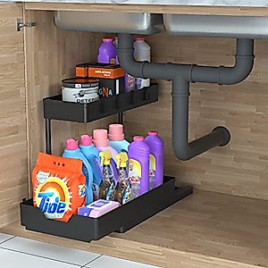 DEKAVA Under Sink Organizer，Bathroom Organizer，2 Tier Sliding Cabinet Organizer, Narrow Space Under Sink Organizers and Storage for Kitchen Bathroom