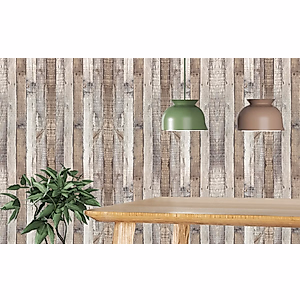 Qianglive Vintage Wood Wallpaper Rustic Wood Wallpaper Stick and Peel Self Adhesive Distressed Wood Look Wallpaper Vinyl Shelf Home Wood Panel Wall Paper Covering Film 17.3"× 120"