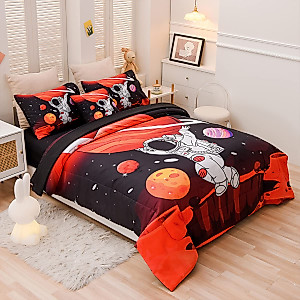 Tasselily Full Size Comforter Sets for Boys, Astronaut Outer Space Bedding Set Full Bed in a Bag, 6 Pcs Comforter Set with Sheets