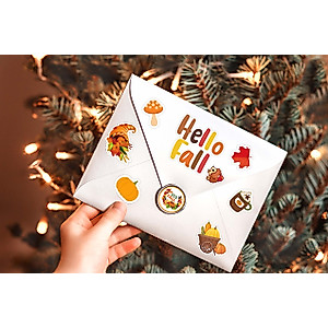 MISS FANTASY Fall Stickers Hello Fall Stickers for Kids Autumn Bulk Thanksgiving Pumpkin Stickers Maple Leaves Stickers for Cards/Envelopes/Gift Autumn Stickers for Fall Thanksgiving Party Supplies