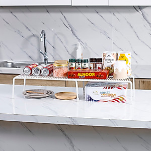 WIRESPIRIT - Expandable Shelf Organizer (2 Pieces) for Countertop, Cupboard, Cabinet, Pantry - Adjustable Kitchen Organization Shelf Rack - White