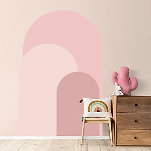 Sunrise Modern Arch Wall Decal, Boho Arch Wall Sticker,Removable Self Adhesive Boho Mural Sticker for Living Room,Headboard,Kids Girl Boy Bedroom (Pink)