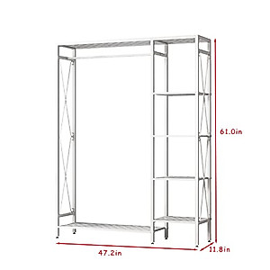 TIEOU White Clothing Rack with Shelves, Standing Garment Rack, Clothes Rack for Hanging Clothes, Modern Rack Clothes, White Clothes rack,Wardrobe Closet, Industrial Clothing Rack