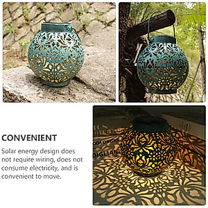 SOLUSTRE Outdoor Solar Lights Iron Solar Lantern Hanging Solar Lights Wrought Iron Hollow Pumpkin Lamp LED Home Nightlights for Patio Pathway Courtyard Garden Outside or Table Ornaments Vintage Decor