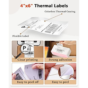 Phomemo 4x6 Thermal Direct Shipping Label, 4''x 6'' Fan-Fold Labels, Compatible with Rollo, MUNBYN, Zebra, Fargo Label Printer, 1 Pack of 500 Labels