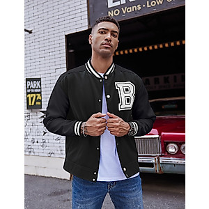 COOFANDY Men All Black Varsity Jacket Costume Letterman B Bomber Vintage Jacket Casual Stylish Jacket