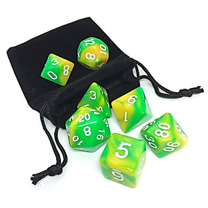 New 5 x 7-Die Series Polyhedral Dice Set - 5 Colors Dungeons and Dragons DND RPG MTG Table Games Dice with 5 Free Pouches by Flyesto