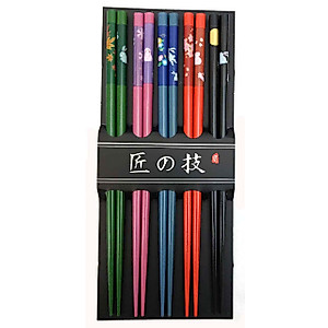 JapanBargain 3644, Bamboo Chopsticks Reusable Japanese Chinese Korean Chopsticks Set Wood Chop Sticks Hair Sticks 5 Pair Gift Set Dishwasher Safe, 9 inch (1, Bunny/Color)