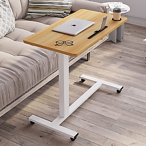 Furist Overbed Table,Bed Desk,Hospital Bedside Table,Pneumatic Mobile Laptop Computer Standing Desk Cart with Tray(Natural 31" D x 17" W x 43" H)