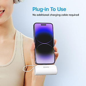 amelema Small Portable Charger for iPhone, 5000mAh Power Bank Fast Charging Portable Phone Charger Compact Battery Pack Compatible with iPhone 14/14 Pro Max/13/12/11/X/8/7/6, White