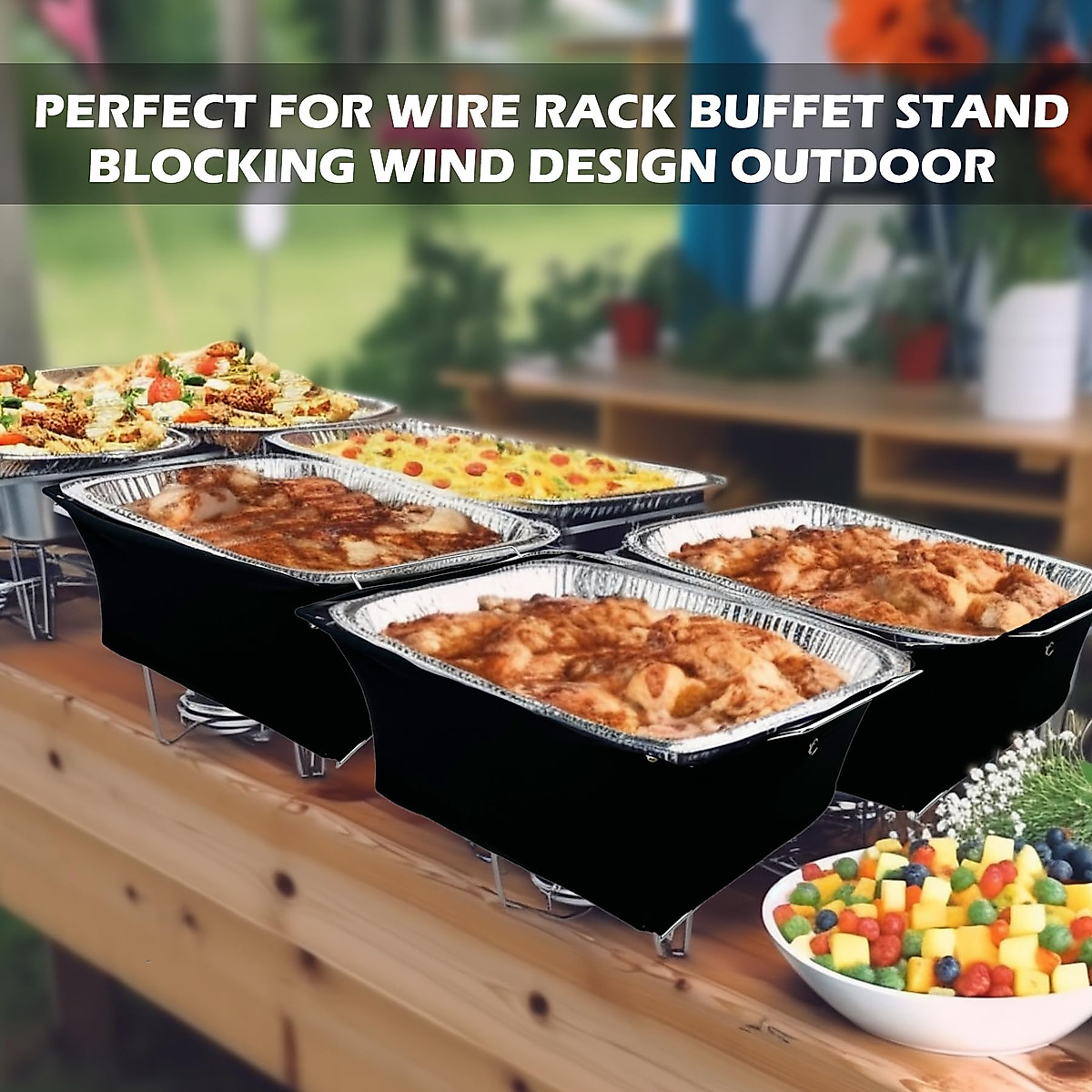 Flame Retardant Chafer Stand Cover Reusable, Spandex Chafing Dish Wind Shielding Guard for Indoor & Outdoor Events, Catering, Buffet, Party Food Warmer (Black, 2 Pack)
