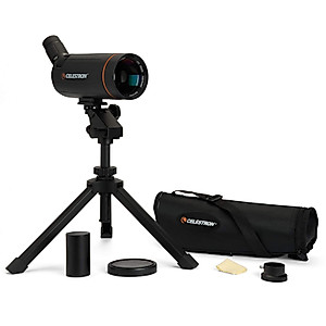 Celestron – Mini MAK 70mm Angled Spotting Scope – Maksutov Spotting Scope – Great for Long Range Viewing – 25–75x Zoom Eyepiece – Multi-Coated Optics – Rubber Armored – Tabletop Tripod Included,Black